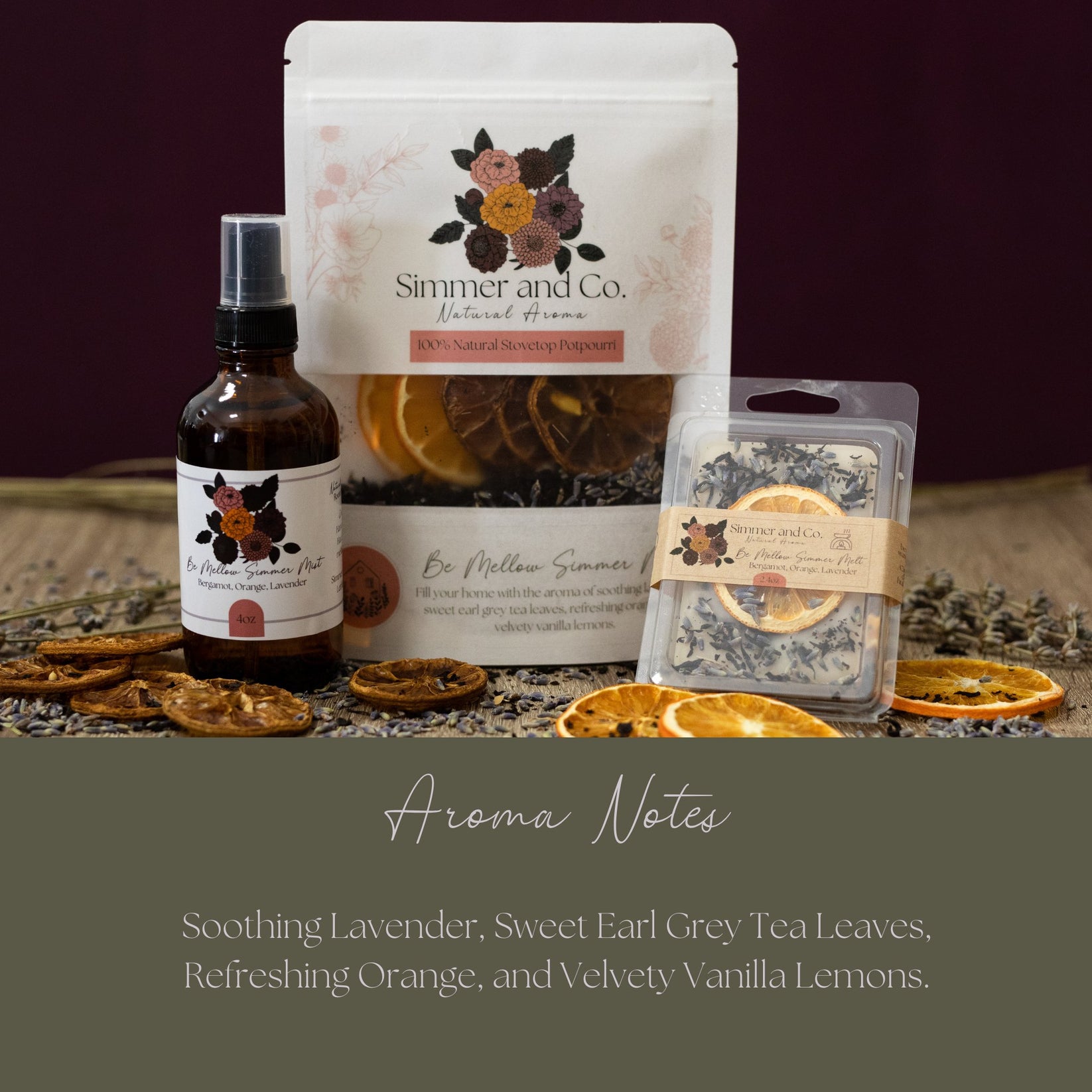 Be Mellow Simmer Mix: Lavender, Bergamot, Orange, Vanilla Scent ...